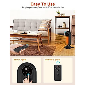 Lafhome Space Heater, 1500W Portable Ceramic Tower Heater, Oscillating Electric Space Heater with LED Flame Light, 12H Timer & Remote Control for Home Bedroom Office Indoor Use