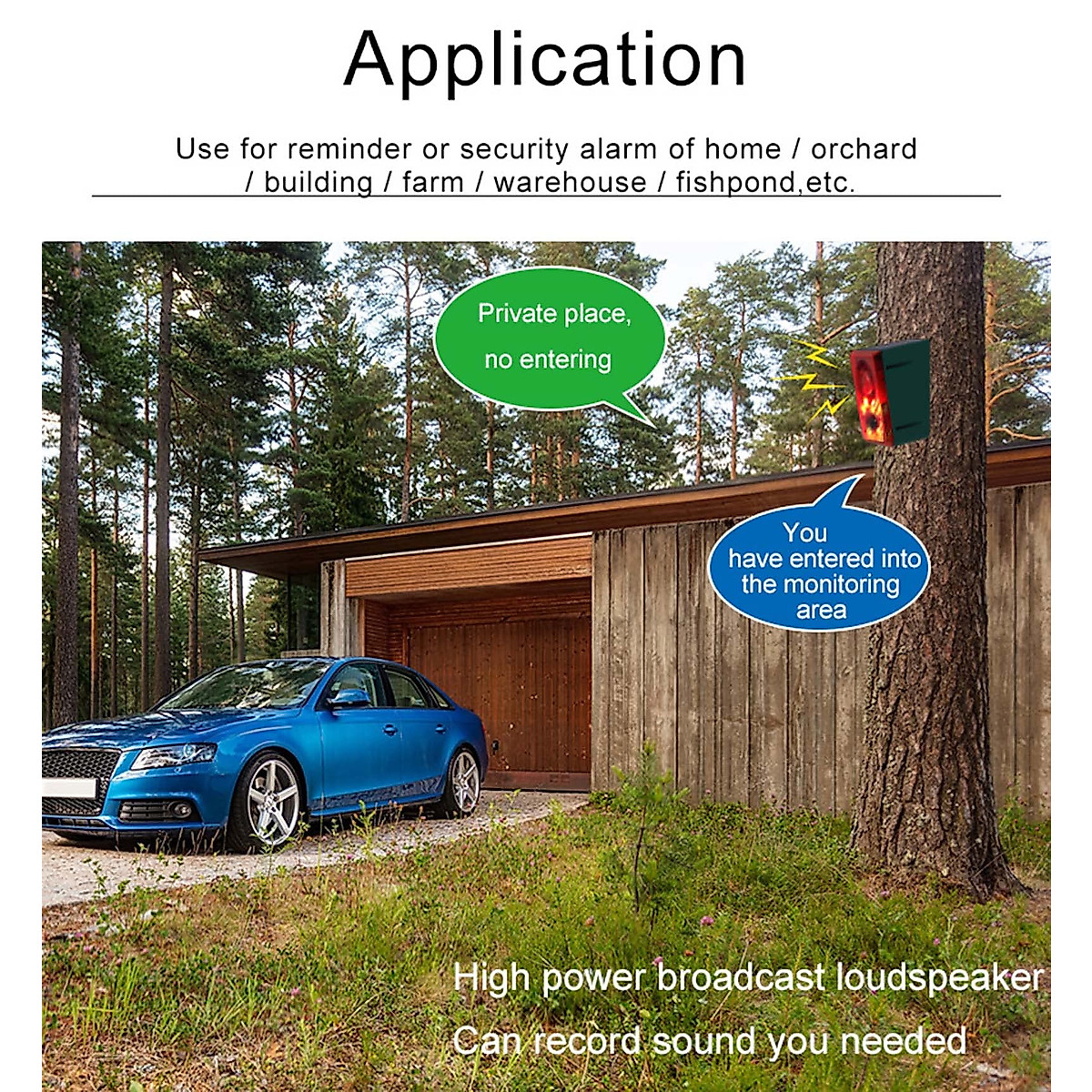 LAFEINA Solar Sound & Strobe Light Alarm Motion Detector, Gunshot & Dog Barking & Recording, Record 20S Custom Message Siren Security Alert System for Farm Barn Villa (1)