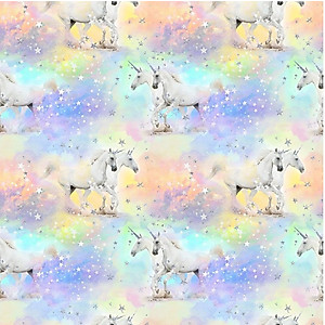 Timeless Treasures Pastel Glitter Rainbow Unicorn Cotton Fabric by The Yard, CDM2946