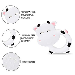 Baby Silicone Teether,Sensory Chew Toys,BPA Free Soft and Effective Infant Teething Pain Relief Toys,Freezer Safe,Food Grade Silicone,Best Shower Gift for Boys and Girls (Cow)