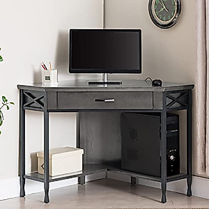 Leick Home Chisel & Forge Corner Computer Desk, Smoke Gray/Matte Black