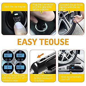 Migtory Car Vacuum Cleaner 4 in 1 Multipurpose Portable with Digital Air Compressor Pump, DC 12V Tire Inflator for Cars, High Power Car Vacuum with LED Light, Wet & Dry Vacuum, for Car Cleaning