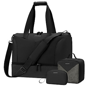 ETRONIK Weekender Bag for Women, Medium Canvas Travel Bags with USB Charging Port, Carry on Bag for Airplanes with Shoe Compartment, Overnight Gym Duffel Bag for Travel Yoga Deliver, 3 Pcs Black