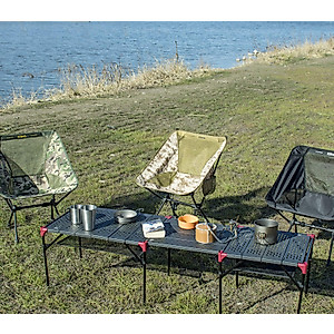 iClimb Extendable Folding Table Large Tabletop Area Ultralight Compact with Hollow Out Tabletop for Camping Backpacking Beach Concert BBQ Party, Three Size (Black - XL + Hanger)