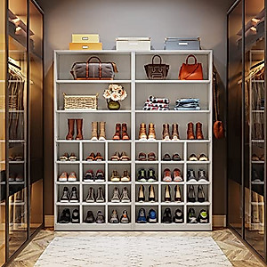 Tribesigns Shoe Cabinet, 24 Pair Freestanding Shoe Rack Storage Organizer with Side Hooks, Modern Shoe Storage Cabinet with Shelves for Hallway Bedroom Closet Entryway (2PCS)