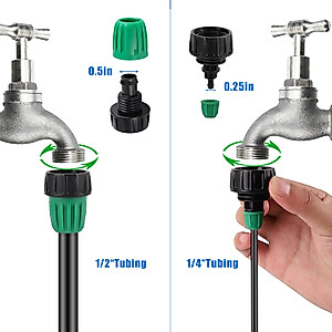 NRWRTY Leak-Proof Drip Irrigation Kit,Quick Connect Irrigation System,Lock Barbed Garden Watering System with 1/4 inch 1/2 inch Irrigation Tubing Hose for Garden,Raised Garden Bed, Lawn