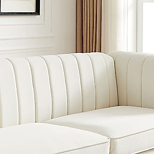 83" Modern Chesterfield Sofa, Melpomene Velvet Sofa Couch with Flared Arms and Removable Cushions for Living Room Bedroom（Beige）