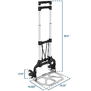 Mount-It! Folding Hand Truck and Dolly, 165 lb Capacity Heavy-Duty Luggage Trolley Cart with Telescoping Handle and Rubber Wheels