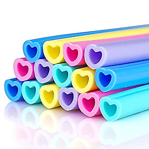 Reusable Silicone Drinking Straws 15 Pack, Heart Shaped Straws with 2pcs CLeaner Brushes for Smoothies Tumblers Cocktail MilkShake, DishWasher Safe