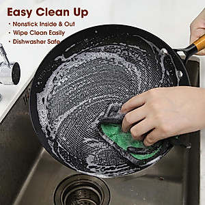 imarku Frying Pan - 12inch Non Stick Frying Pan Honeycomb Cast Iron Skillets, Large Frying Pans Nonstick Dishwasher Safe, Oven Safe Kitchen Pans for Cooking With Stay-cool Wood Handle