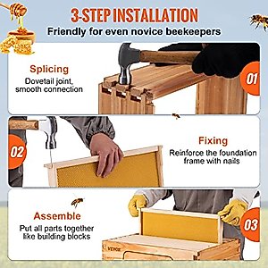 VEVOR Bee Hive, 10 Frame Complete Beehive Kit, Dipped in 100% Natural Beeswax Includes 2 Deep Brood & 2 Medium Honey Super Boxes with Waxed Foundations, for Beginners & Pro Beekeepers, 4 Layer