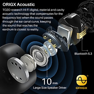 TOZO T12 (Large Ergonomic Edition) Wireless Earbuds Bluetooth 5.3 Headphones Premium Sound Performance Touch Control LED Digital Display Wireless Charging Case Earphones