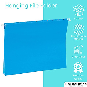 1InTheOffice Blue Letter Size Hanging File Folders with Tabs, 1/5 Cut, 11 pt, 50 Pack