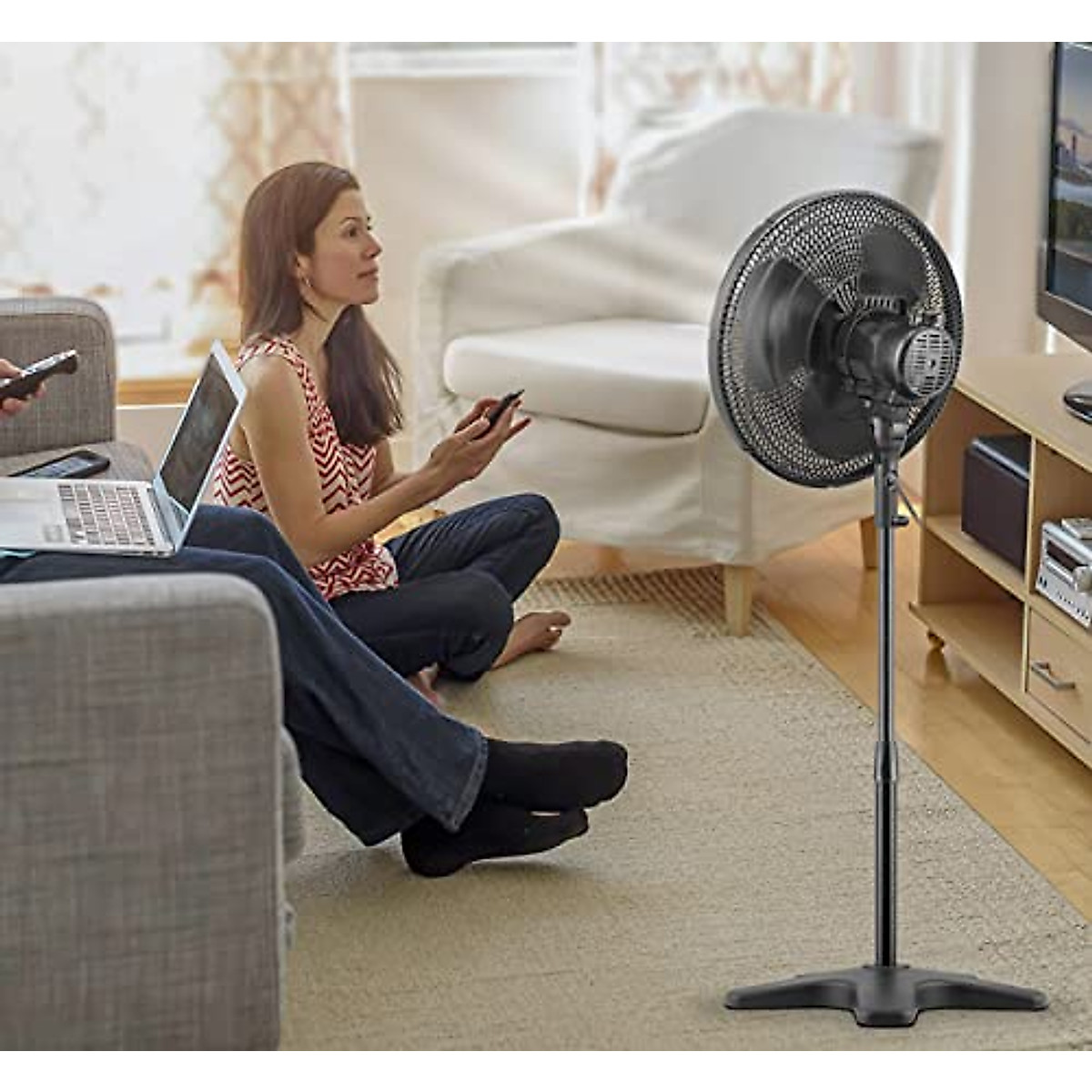 Air Monster 16" Stand Fan with Plastic Grill, Oscillating Pedestal Fan, 3 Speed, Adjustable Height and Angle, Indoor Home and Office use, Black Stand Up Fan