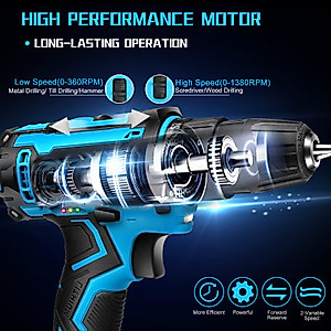 Cordless Drill Power Set, 21V Cordless Drill Set with 3000mAh Battery & Fast Charger, 117 Piece Power Tool Set Combo Kit with Power Drill Driver, 3/8" Chuck Electric Drill Set with 25+1 Clutch