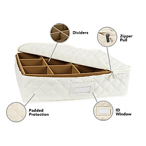 Covermates Keepsakes - Adjustable Glassware Storage - Padded Protection - ID Window - Stain Resistant - Machine Washable - China Storage-Cream