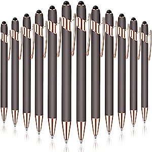 12 Pieces Ballpoint Pen with Stylus Tip, 1.0 mm Black Ink Metal Pen Stylus Pen for Touch Screens, 2 in 1 Stylus Ballpoint Pen (Gray and Rose Gold)
