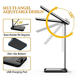 Becament LED Desk Lamp with Wireless Charger, USB Charging Port, 5 Color Modes with 5 Brightness Levels, Dimmable Home Office Lamp, Touch Control, 30/60 Min Timer, Eye-Caring Reading Table Lamp, Black