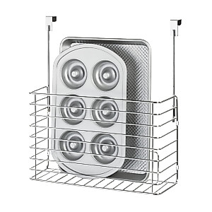 iDesign Classico Metal Over the Cabinet Kitchen Bakeware Organizer Basket for Cutting Boards, Baking Sheets, Pans, 13.73" x 5.18" x 14.2" - Chrome