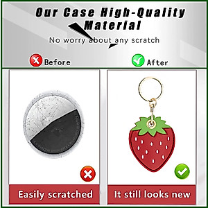 Leather Keychain Holder Case Compatible with Apple AirTag, Cute Protective Air Tag Cover with Keychain Ring, Anti-Scratch Finder GPS Tracker Case for Wallet Keys(Strawberry-Lemon)