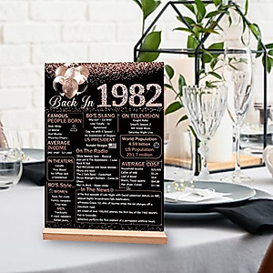 Vlipoeasn 41st Birthday Anniversary Table Decoration 1982 Poster for Women, Rose Gold Back in 1982 Acrylic Table Sign with Wooden Stand, 41 Year Old Birthday Party Centerpieces Gift Supplies
