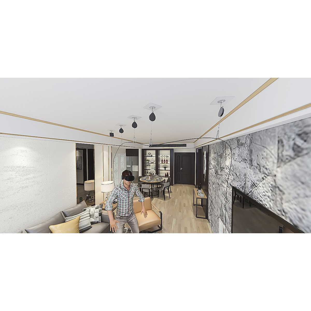 Skywin VR Cable Management System for Oculus RIFT Virtual Reality Headset - Play VR Games Without Wire Worries - Easy Drill Free Installation