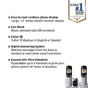 Panasonic DECT 6.0 Expandable Cordless Phone with Answering Machine and Call Block and Caller ID - 2 Cordless Handsets - KX-TGC222S (Silver)