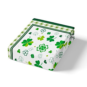 Manfei St. Patrick's Day Duvet Cover Set Queen Size, Lucky Clovers Comforter Cover with 2 Pillowcases, Green Shamrocks Bedding Set 3pcs for Kids Boys Girls Bedroom Decor Lightweight Bedspread Cover