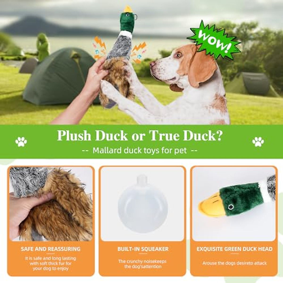 wangstar Squeaky Dog Toy for Puppy Dogs Toys to Keep Them Busy Mallard Duck Stuffed Dog Toys for Medium Small Dogs, 16.5" Wild Duck