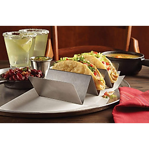 Set of 4 Metal Taco Holders - Stainless Steel Taco Trays- Dishwasher, Oven, and Grill Safe - Great for Sandwiches and Hotdogs too (4)
