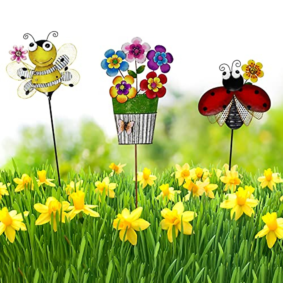 Metal Garden Stakes Spring Yard Sign Decorative Plant Stake Lawn Art Patio Decor Pathway Ornaments Indoor Outdoor Decoration (Bee)