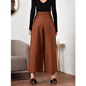 Floerns Women's Solid Color High Waist Fold Pleated Detail Wide Leg Palazzo Pants Brown M
