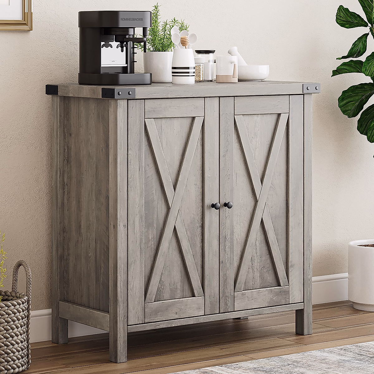IDEALHOUSE Buffet Cabinet Farmhouse Storage Cabinet with Doors and Shelves, Buffets and Sideboards Entryway Cabinet with Storage Accent Console Cabinet for Living Room, Dining Room (Rustic Grey)