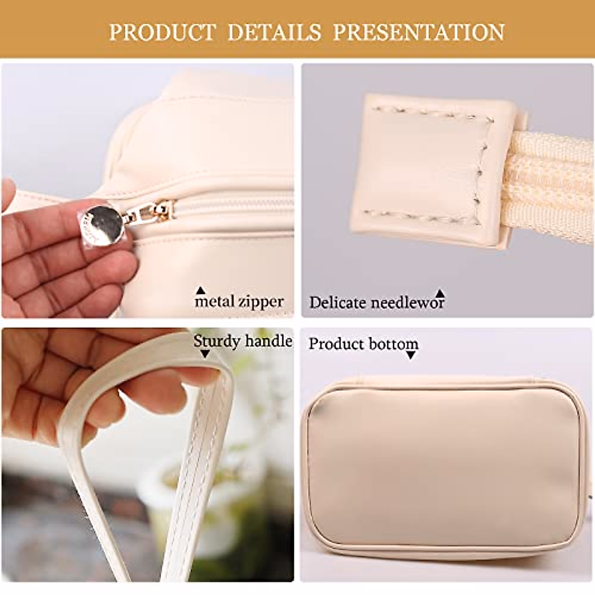 Abiudeng Large Makeup Bag,Double Layer Cosmetic Bag,Travel Makeup Bag,Leather Makeup Bag, Cosmetic Travel Bags,Portable Leather Toiletry Bag,Roomy Cosmetic Bag for Women and Girls.White