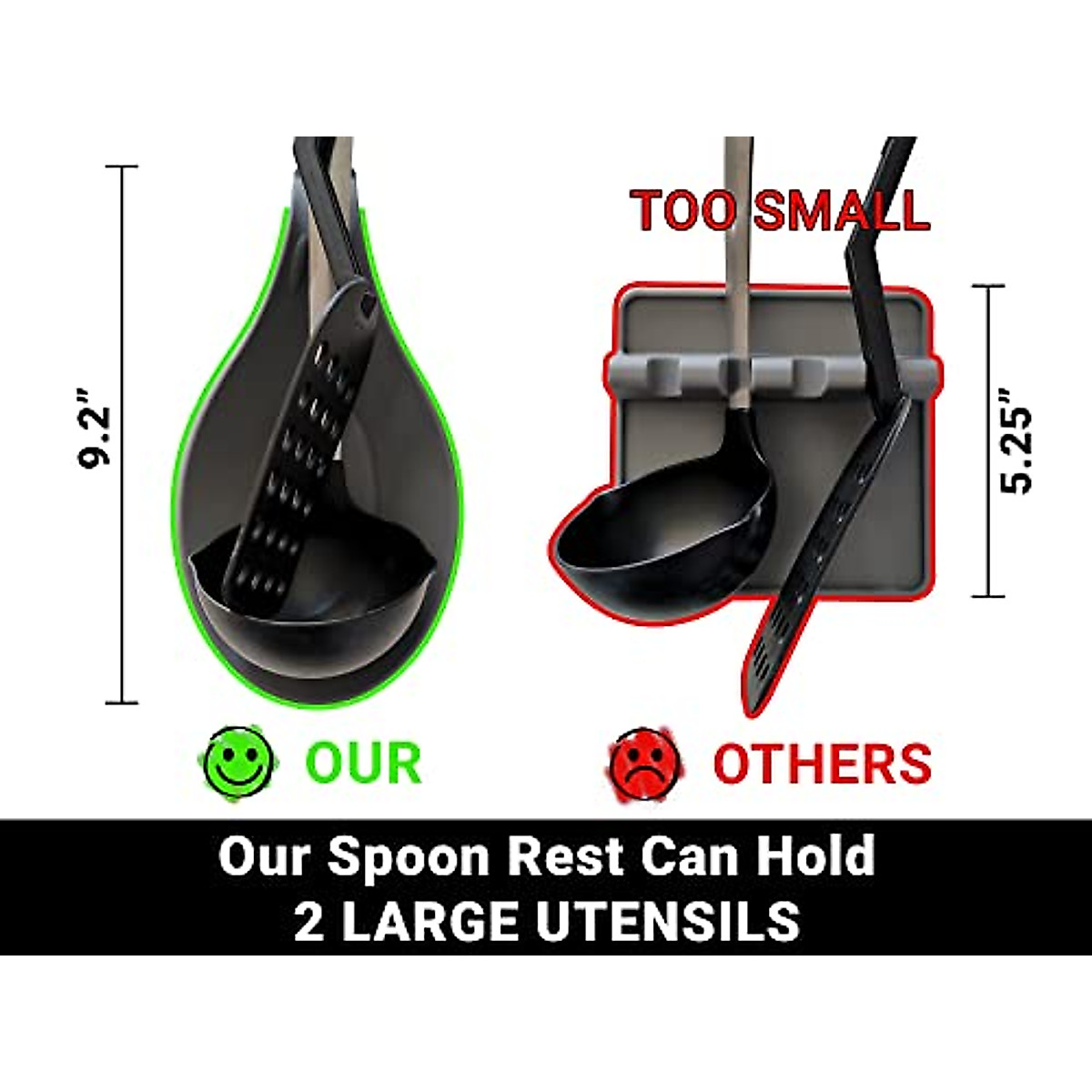 Silicone Spoon Rest for Stove Top – Set of 2 | HEAT RESISTANT | EASY – CLEAN Silicone Spoon Holder for Stove Top | Nonstick Sturdy Silicon Spoon Rest for Kitchen Counter | HOLDS 2 LARGE UTENSILS