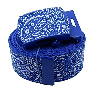 AccMall Men's Canvas Military Bandana Pattern Web Belt & Buckle 60 Inches Royal