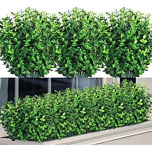 Ouddy Decor 8 Bundles Artificial Greenery Stems Fake Plants Outdoor UV Resistant Faux Plastic Boxwood for Kitchen Office Garden Porch Farmhouse Window Box Home Decor