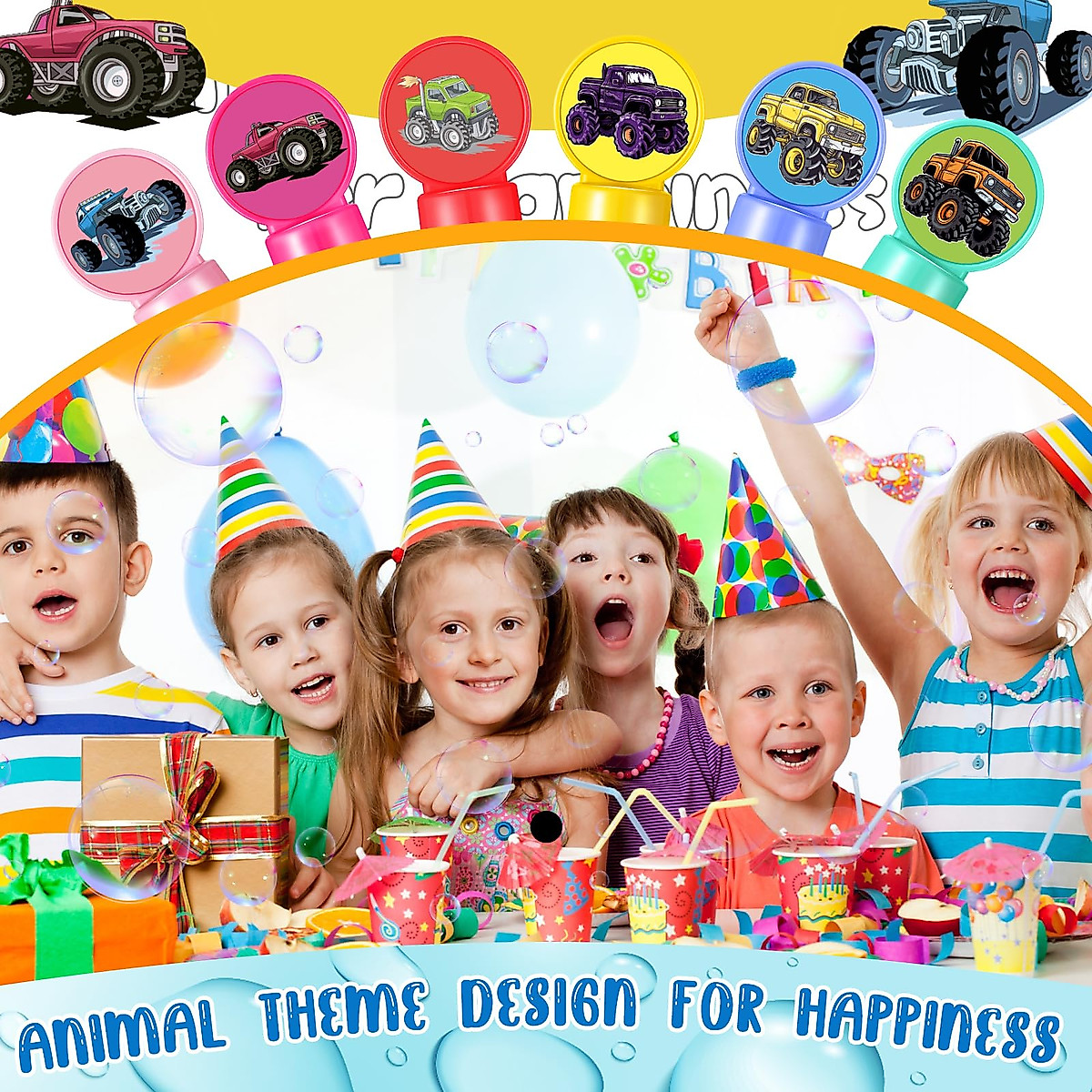 Arrowbash 24 Pcs Monster Truck Party Favors Bulk Mini Bubble Wands for Kids Toddlers Birthday Party Gifts Outdoors Activity Prizes Supplies