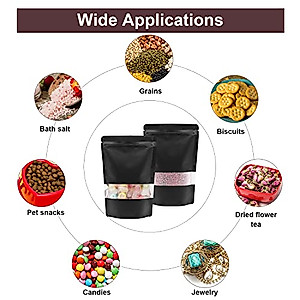 SumDirect Resealable Smell Proof Bags - 50 Pcs 5.9×8.6 Inch Foil Stand Up Food Pouch Bags with Window, Ziplock Heat Sealable Bags with Matte Window for Food Storage,Thickened Single Layer 5.5mil