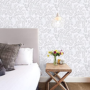 VEELIKE Grey Floral Peel and Stick Wallpaper Boho Breezy Leaves Floral Wallpaper 17.7''x118'' Removable Floral Wallpaper Self Adhesive Grey Contact Paper for Bathroom Walls Cabinets Drawer Liners