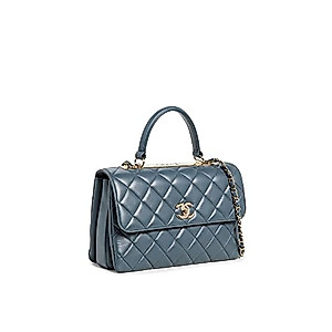 CHANEL Women's Pre-Loved Grey Lambskin 36 Flap Bag with Top Handle, Grey, One Size