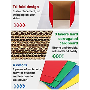 Desk Dividers for Students - 12 Pack Trifold Privacy Panel with 24pcs Stickers, Colourful Classroom Testing Shields Folders Board for School Teacher's Supplies
