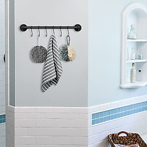 EGASON 21 inch Pot Pan Bar Rack Wall Mounted Set of 2 with 16 Hooks Industrial Pipe Pot Pan Hanger Rustic Iron Pan Hanging Rail Pipe Towel Holder Kitchen Utensil Organizer Black