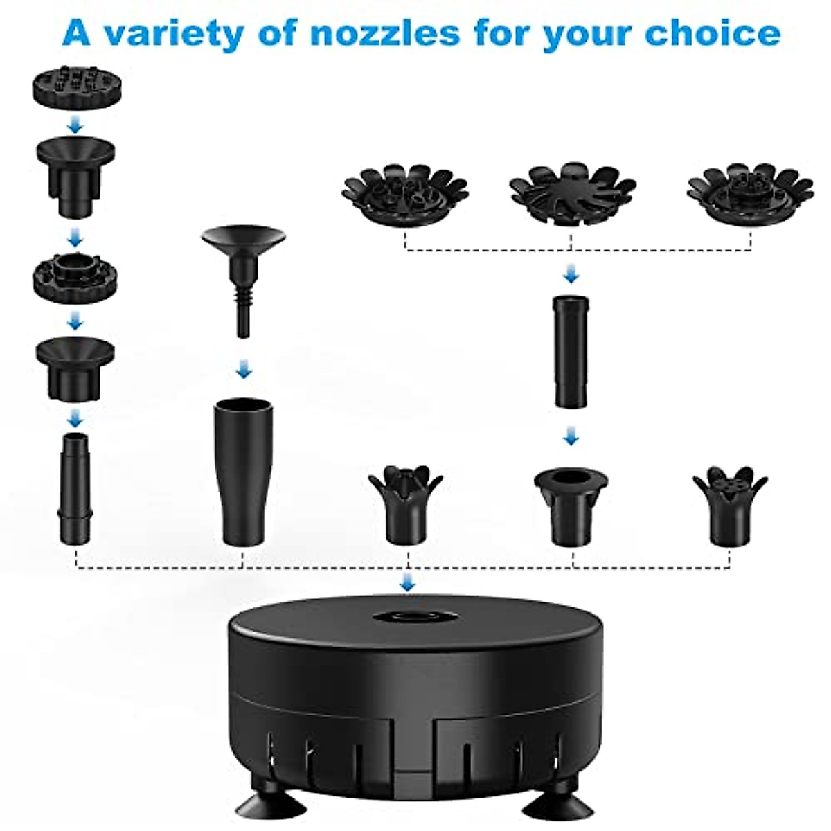 10W Solar Fountain Pump with Multiple Nozzles, DIY Water Feature Kit for Outdoor with Pipe, Solar Powered Water Fountain Pump for Bird Bath, Garden, Ponds, Fish Tank