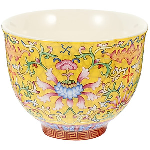 Beavorty Chinese Handmade Kungfu Tea Cup 130ml Floral Pattern Ceramic Tea Mugs Porcelain Tea Cup Tea Bowl Japanese Tea Cup Sake Cup Tea Accessories Drinkware (Yellow)
