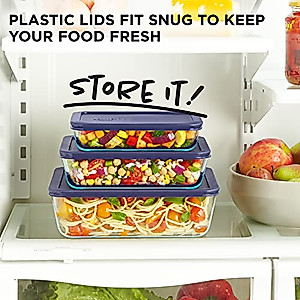 Pyrex Simply Store 6-Pc Glass Food Storage Container Set with Lids, 3-Cup, 6-Cup, & 11-Cup Rectangular Meal Prep Containers with Lid, BPA-Free Lid, Dishwasher, Microwave and Freezer Safe