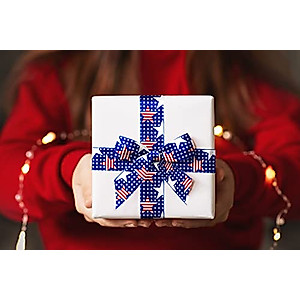 Hying 4th of July Ribbons for Gift Wrapping, Patriotic Wired Edge Ribbons Red Blue Burlap Ribbon American Stars Craft Ribbons for Wreath Bows Flag Day Independence Day Decorations, 2.5"×10 Yards