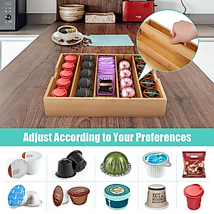 TRUSBER Bamboo K Cup Holder for Counter, Coffee Pod Drawer Organizer Compatible with Nespresso Vertuo Capsules, 25-36 K Cup Drawer Organizer for Coffee Station Home and Office K Cup Storage
