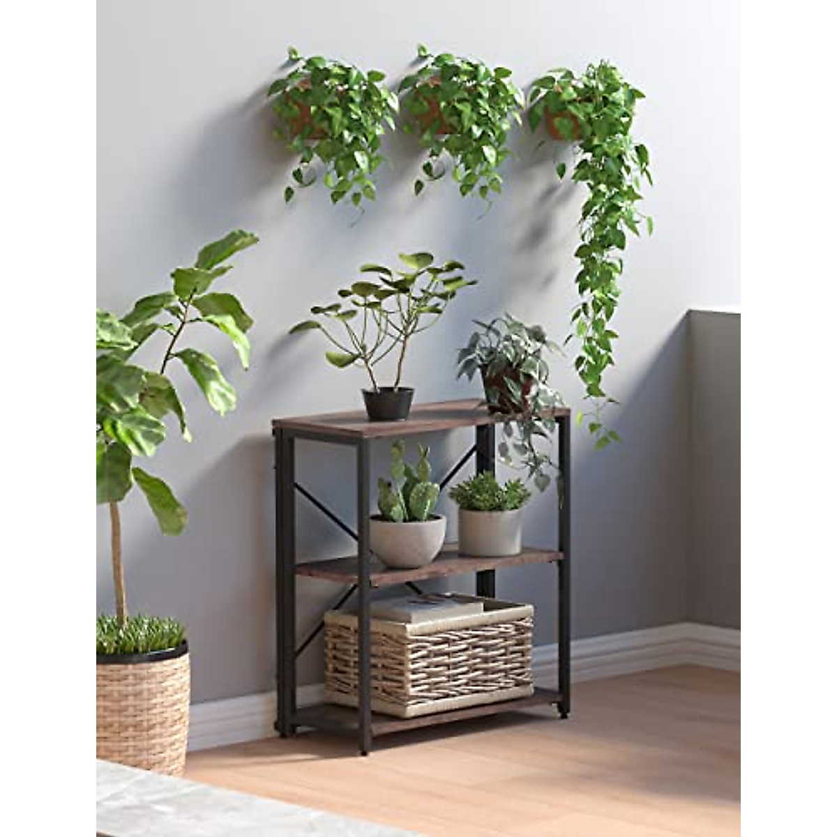 Bookshelf,3-Tier Folding Bookcase,Industrial Book Shelf,Rustic Wood Storage Shelves,Tall Bookshelf,Shelves For Bedroom,Office,Kitchen,Living Room,Study Room,No Assembly Folding Bookshelf,Black