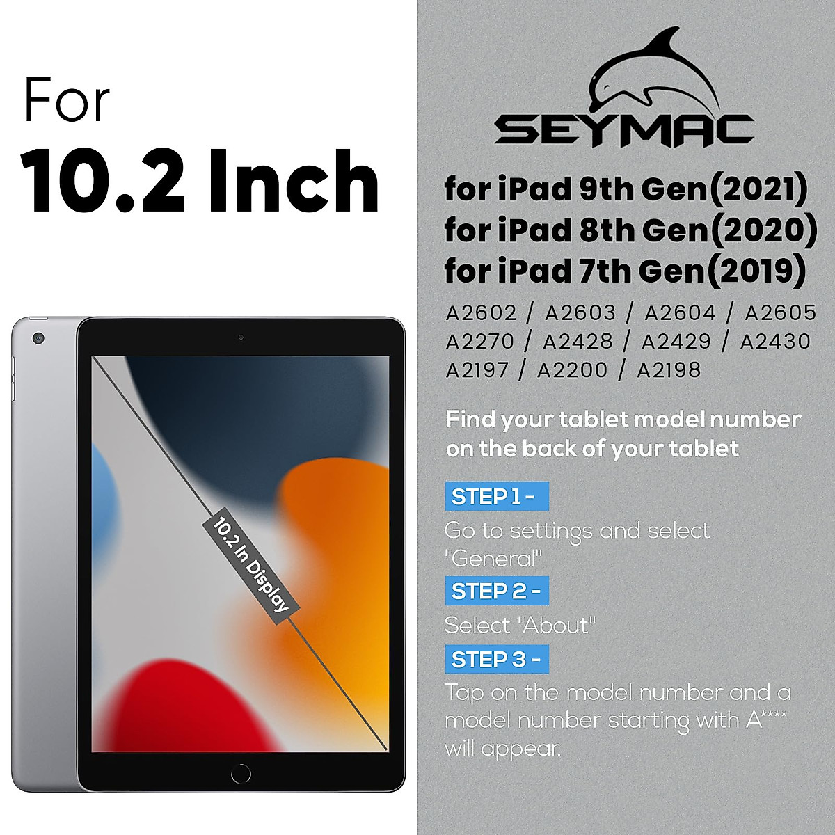 SEYMAC Case for iPad 9th/8th/7th Generation Case 10.2" 2021-2019, Full-Body Shockproof Heavy Duty Protective Case with Screen Protector, 360° Rotating Stand/Handle/Shoulder Strap for iPad 10.2, Black